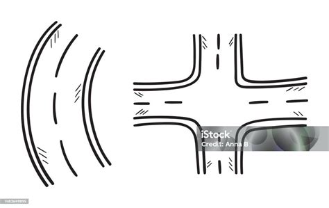 낙서 스케치 라인의 도로 세트는 평면도입니다 만화 유치한 스타일 손으로 그린 벡터 그림은 흰색으로 분리되어 있습니다 교차로에 대한 스톡 벡터 아트 및 기타 이미지 Istock