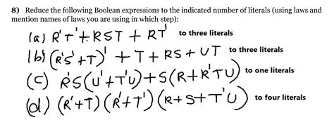 solved 8 reduce the following boolean expressions to the