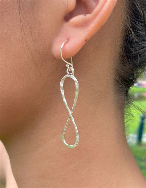 Sterling Silver Handmade Minimalist Hammered Infinity Dangle Earrings