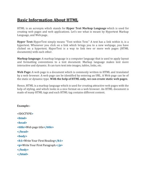 Basic Information About HTML Let S See What Is Meant By Hypertext Markup Language And Web