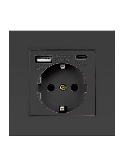 Встраиваемая розетка с Usb Type A и Usb Type C Usb 3 1 220В с заземлением и защитой от