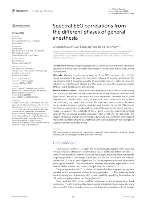 Pdf Spectral Eeg Correlations From The Different Phases Of General Anesthesia