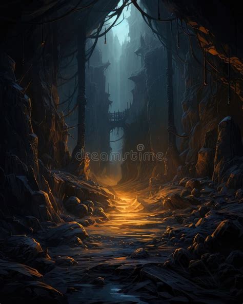 A Dry Open Cave With A Misty Atmosphere And Sun Rays Getting Through