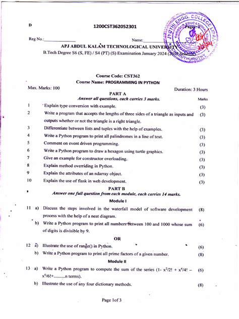 Cst362 Programming In Python January 2024 Pdf Python Programming