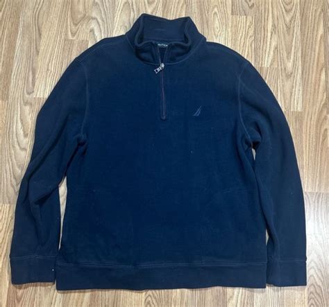 Nautica Mens Sweater Navy Blue Size Xl Quarter Zip Fleece Pullover