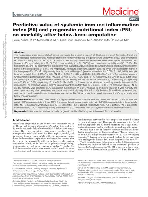 Pdf Medicine ® Predictive Value Of Systemic Immune Inflammation Index