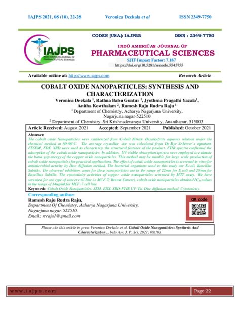Pdf Cobalt Oxide Nanoparticles Synthesis And Characterization