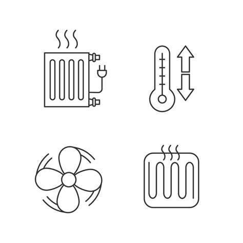 Air Conditioning Linear Icons Set Electric Radiator Climate Control Exhaust Fan Heating