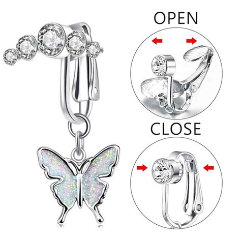 Cercel Ombilical Cu Pandantiv Fluture Ornament Umbilical Argintiu