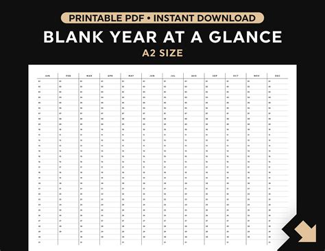 Blank Year Calendar Printable Year Planner Wall Calendar Block
