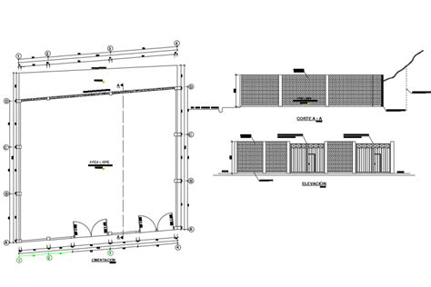 Gate With Fence Elevation Section And Plan Cad Drawing Details Dwg File