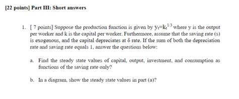 Solved 1 7 Points Suppose The Production Function Is