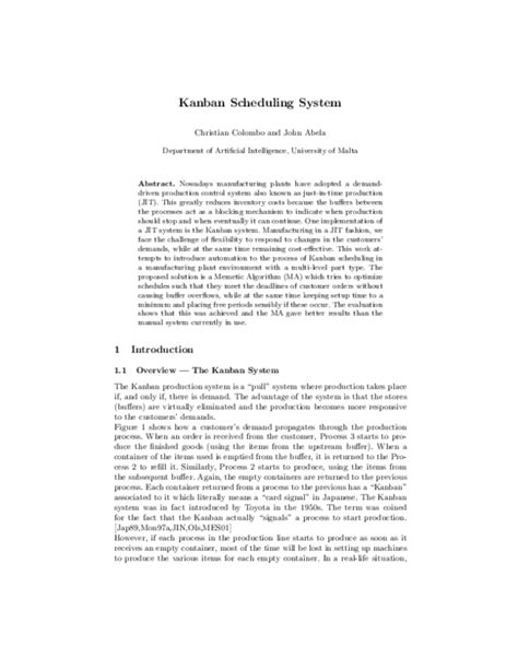 Pdf Kanban Scheduling System John M Abela