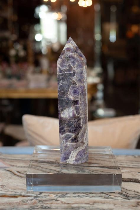 Contemporary Large Chevron Amethyst Obelisk Crystal Point For Sale At