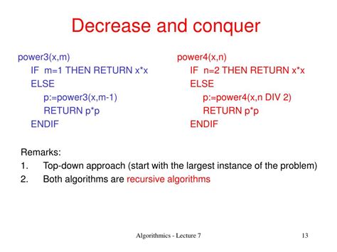 ppt lecture 7 algorithms design techniques decrease and conquer