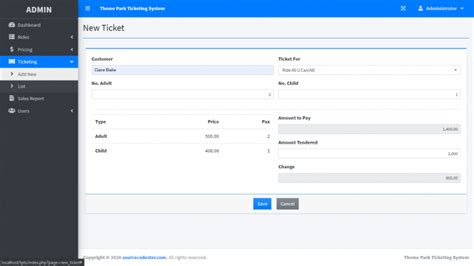 theme park ticketing system using php mysqli with source code