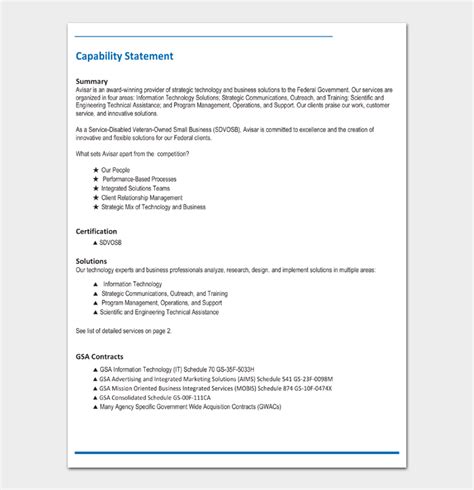 Capability Statement Templates And Examples Free Download Word PDF