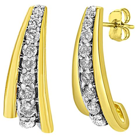 10k Yellow Gold Plated Sterling Silver 10 Carat Diamond Huggie