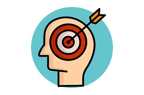 용도 아이콘을 클릭합니다 색상이 지정된 윤곽선 아이콘 스타일입니다 목표물이 있는 머리 동기 부여와 관련된 아이콘입니다 성공 요소 벡터 일러스트 레이 션 개념에 대한 스톡