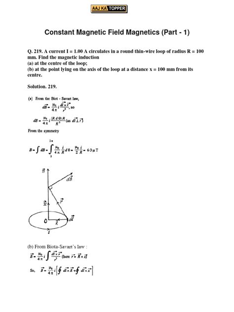 constant magnetic field magnetics solutions for jee physics irodov