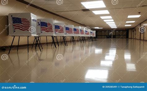 Voting Booths In Election Hall Rows Of Voting Booths Stand Ready In A