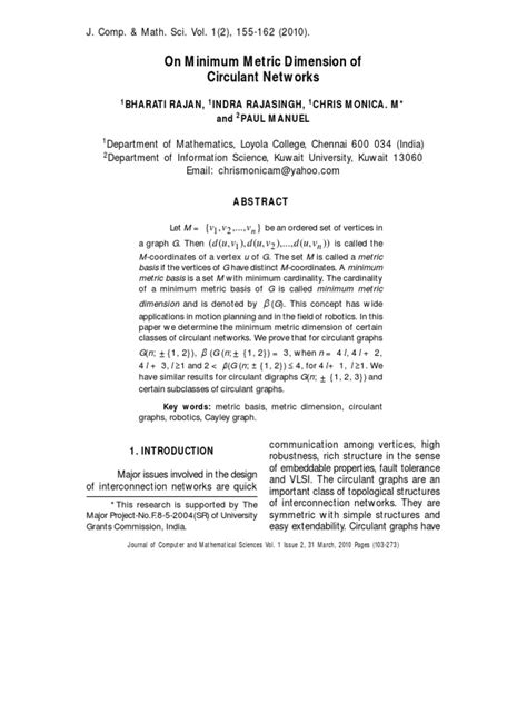 On Minimum Metric Dimension Of Circulant Networks Pdf Vertex Graph Theory Discrete