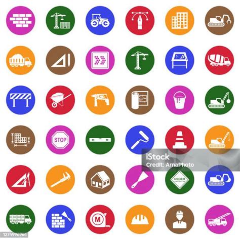 시공 아이콘입니다 원안에 흰색 플랫 디자인 벡터 일러스트레이션 그림 그리기에 대한 스톡 벡터 아트 및 기타 이미지 그림