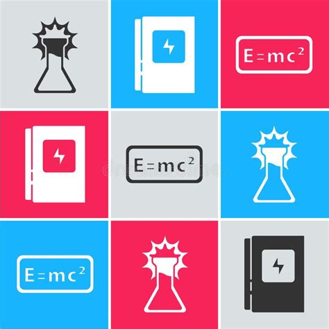 Set Test Tube And Flask Electrical Panel And Equation Solution Icon