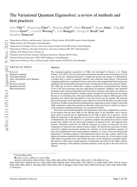 Pdf The Variational Quantum Eigensolver A Review Of Methods And Best Practices