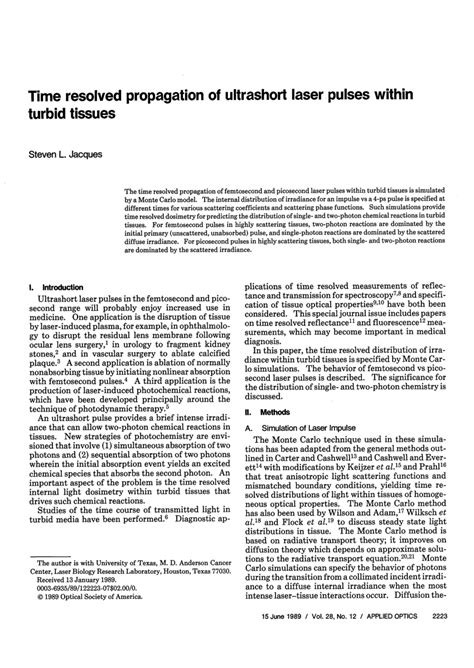 Pdf Time Resolved Propagation Of Ultrashort Laser Pulses Within Turbid Tissue