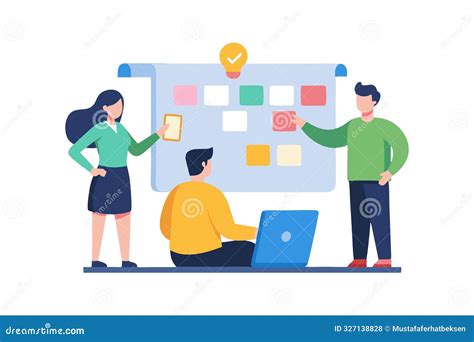 Team Collaboration And Brainstorming Session With A Digital Kanban Board Vector Illustration