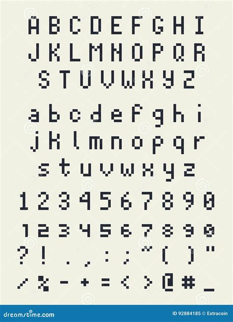 Pixel Font Alphabet Letters And Numbers Retro Videgame Type Stock Vector Illustration Of
