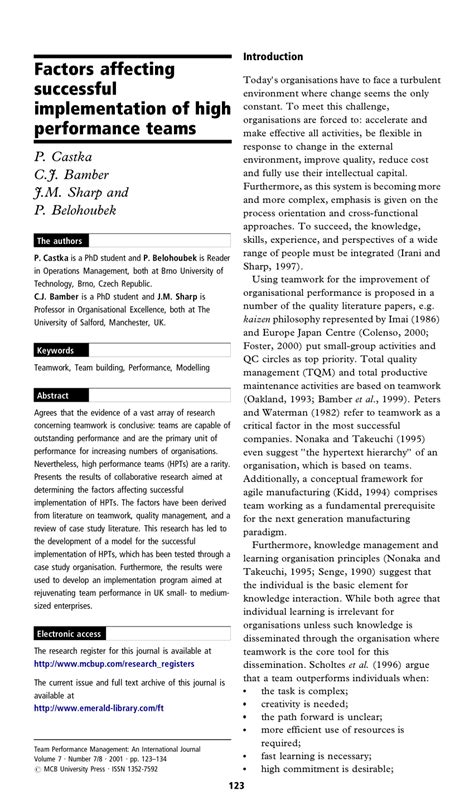 Pdf Factors Affecting Successful Implementation Of High Performance Teams