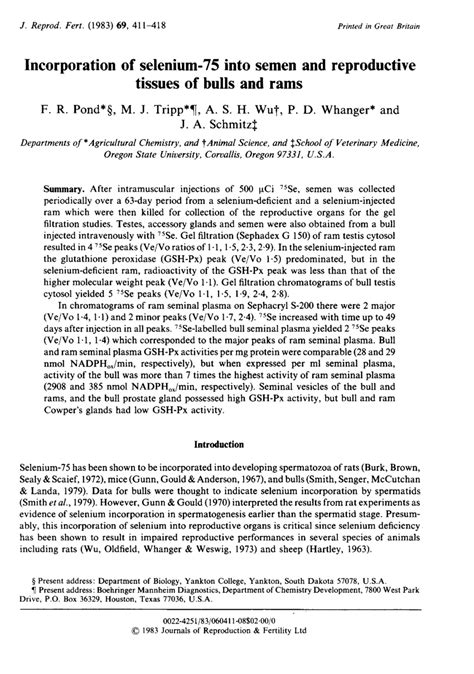Pdf Incorporation Of Selenium 75 Into Semen And Reproductive Tissue