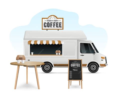 Free Vector Realistic Coffee Shop Food Truck Template With Table And