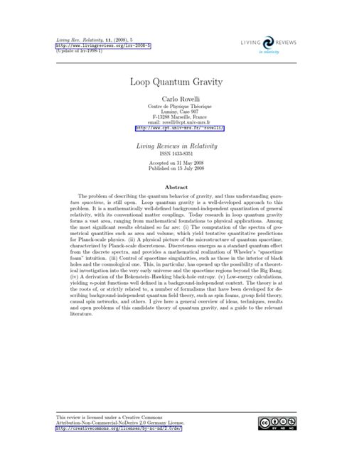 Carlo Rovelli Loop Quantum Gravity Pdf Quantum Gravity General Relativity