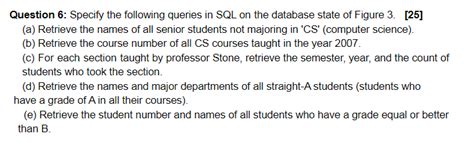 Solved Question 6 Specify The Following Queries In Sql On