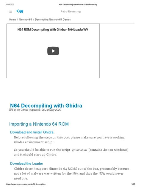 N64 Decompiling With Ghidra Retroreversing Pdf System Software