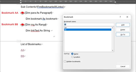 Vba Word List Of Bookmarks With Hyperlinks Comes Out On One Line