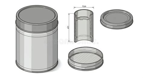 Exploded View Illustration Of A Cylindrical Container Design The Image Displays The Stock