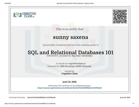 Certification Of Sql And Relational Database Powered By Ibm Developer