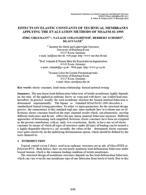 effects on elastic constants of technical membranes applying the