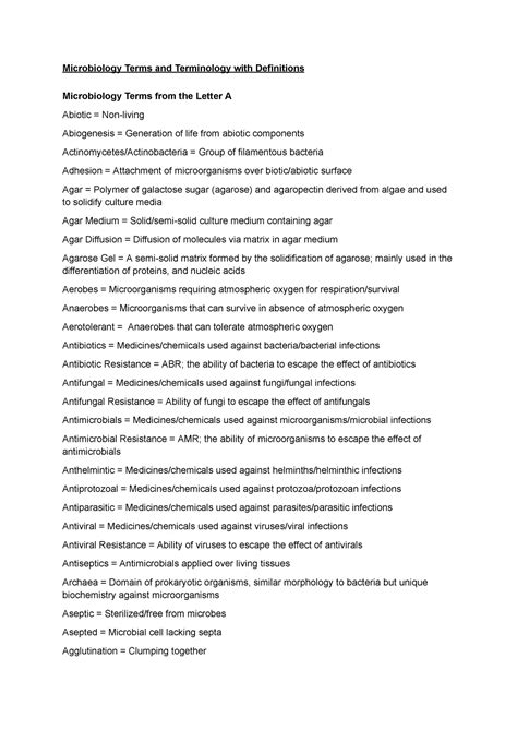 Microbiology Terms And Termionology Microbiology Terms And Terminology With Definitions