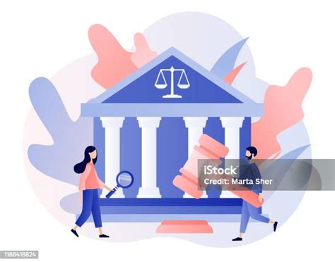 법과 정의 개념 정의 의 척도 판사 건물 및 판사 망치 대법원 현대 평면 만화 스타일입니다 벡터 일러스트레이션 대법원에 대한 스톡 벡터 아트 및 기타 이미지 Istock