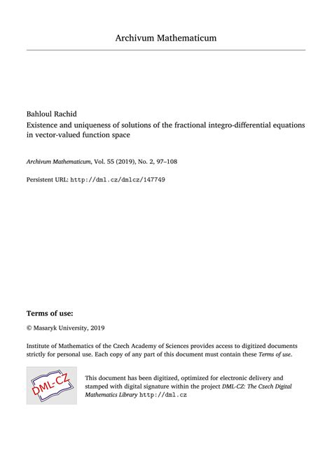 Pdf Existence And Uniqueness Of Solutions Of The Fractional Integro