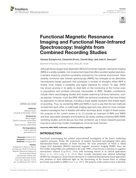 Pdf Functional Magnetic Resonance Imaging And Functional Near Infrared Spectroscopy Insights