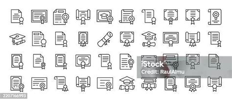 수상 디플로마 인증서 간단한 격리 라인 아이콘 모음 편집 가능한 스트로크 웹 사이트 책 카드 앱에 적합 Championship에 대한 스톡 벡터 아트 및 기타 이미지