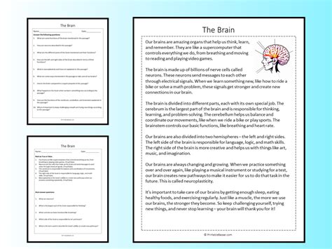 Brain Reading Comprehension Worksheet Reading Comprehension Worksheets