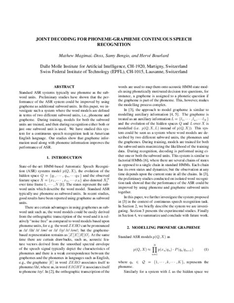 Pdf Joint Decoding For Phoneme Grapheme Continuous Speech Recognition