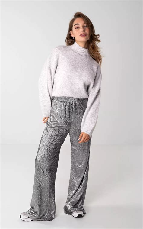 Zilverkleurige Broek Met Elastieken Band Zilver